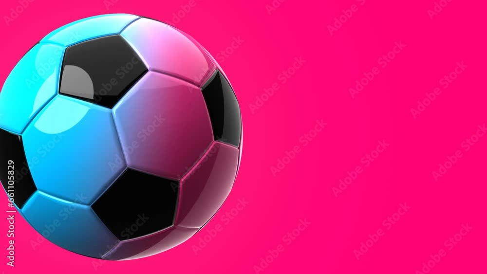 Blue and pink soccer ball on pink text space. Loop able 3d animation ...