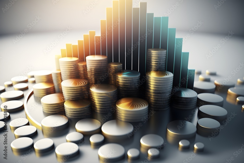 graphchartfinancial chart with stacks of coins in the background white ...