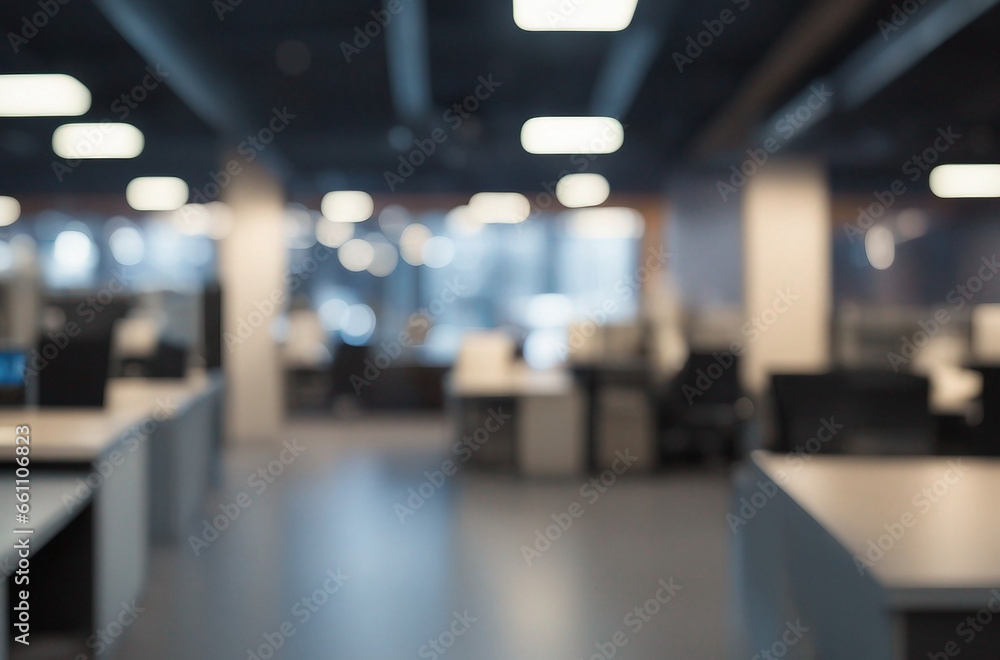 Blurred office background. Blurred modern office space with tables and ...