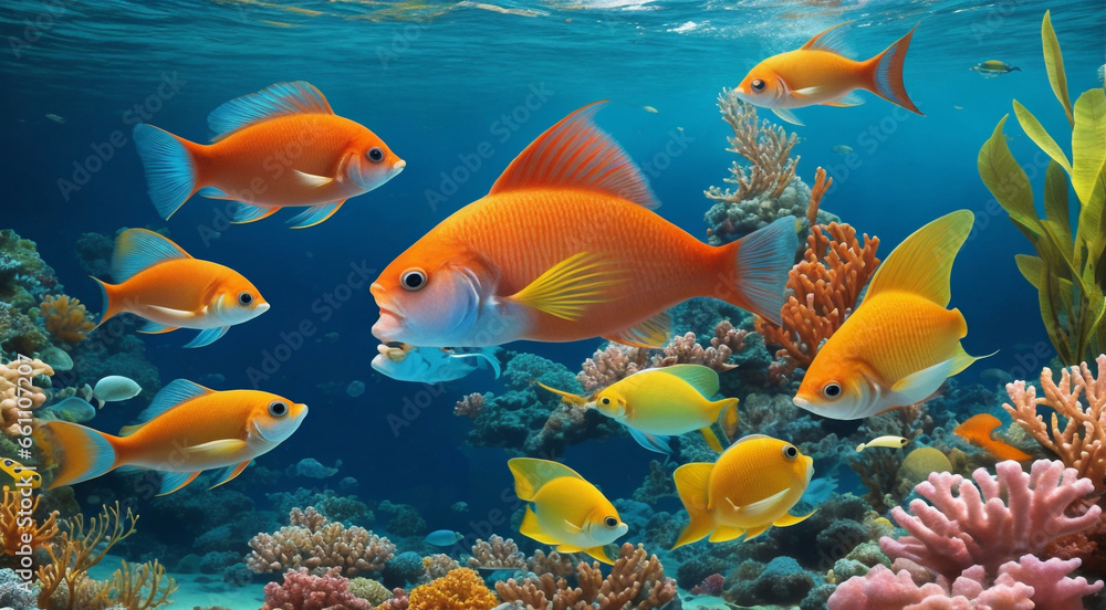 fish in the sea, close-up of tropical fish in the sea, underwater life ...