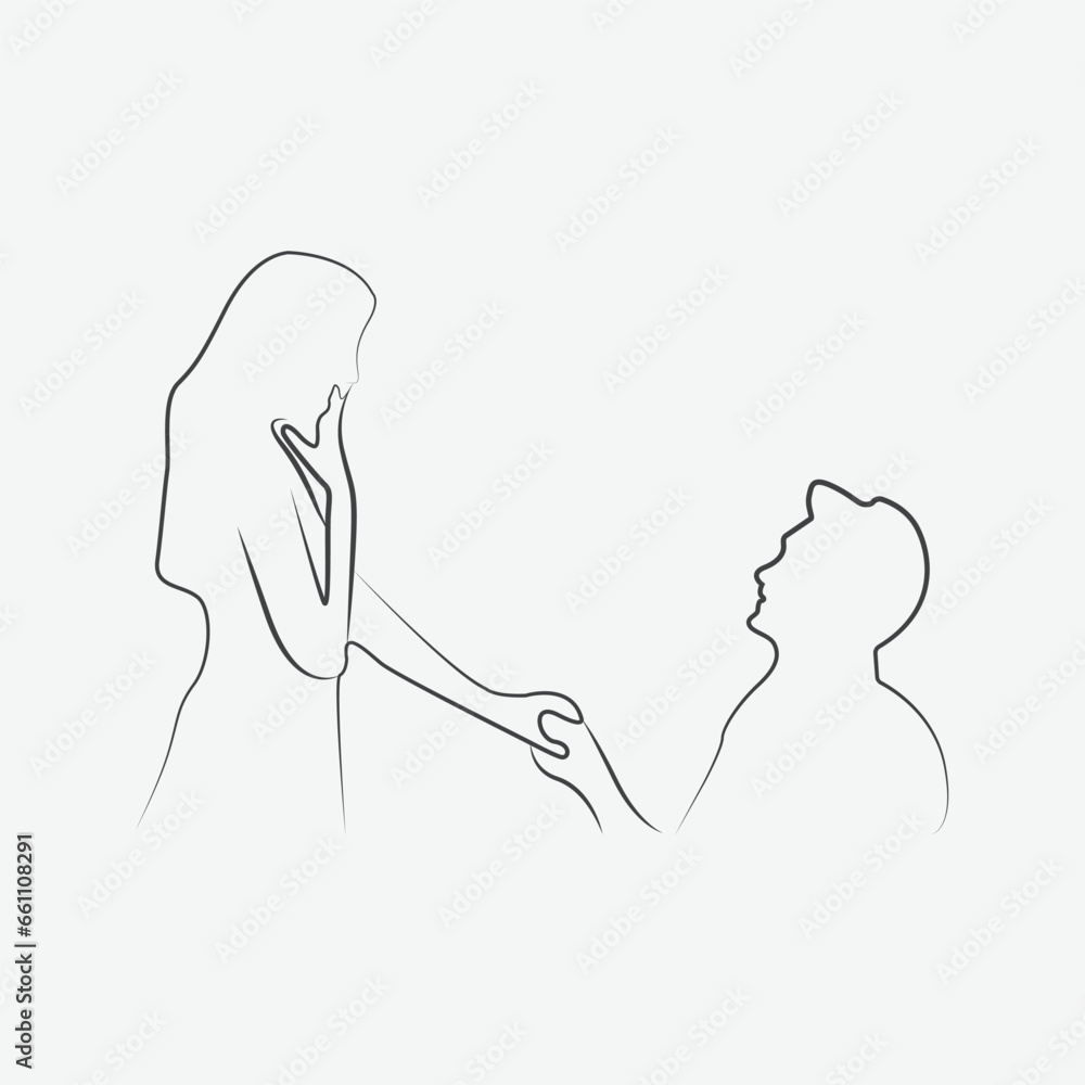 propose day line art romantic couple hand drawn illustration Stock ...
