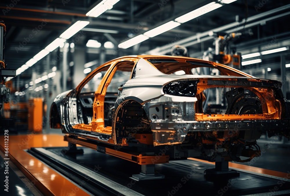 a modern automobile plant, car assembly on modern equipment, an automated assembly line for ...