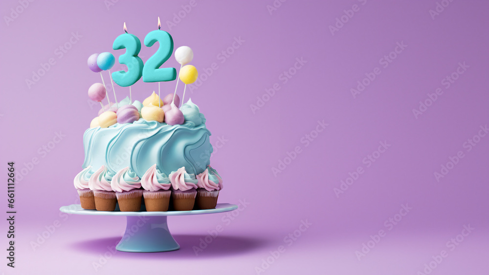 32nd year birthday cake on isolated colorful pastel background Stock ...