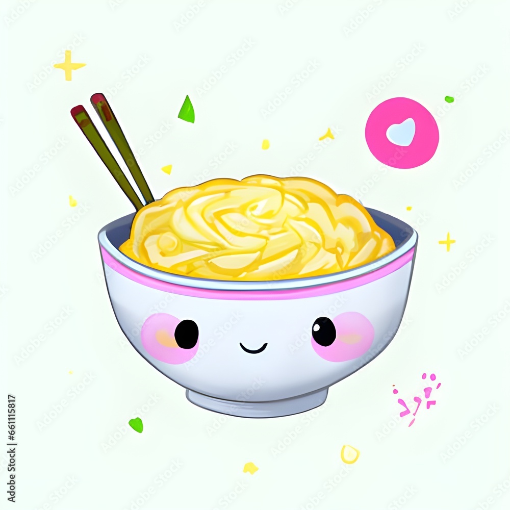 cute kawaii ramen illustration, ramen bowl art, ramen, cute kawaii ...