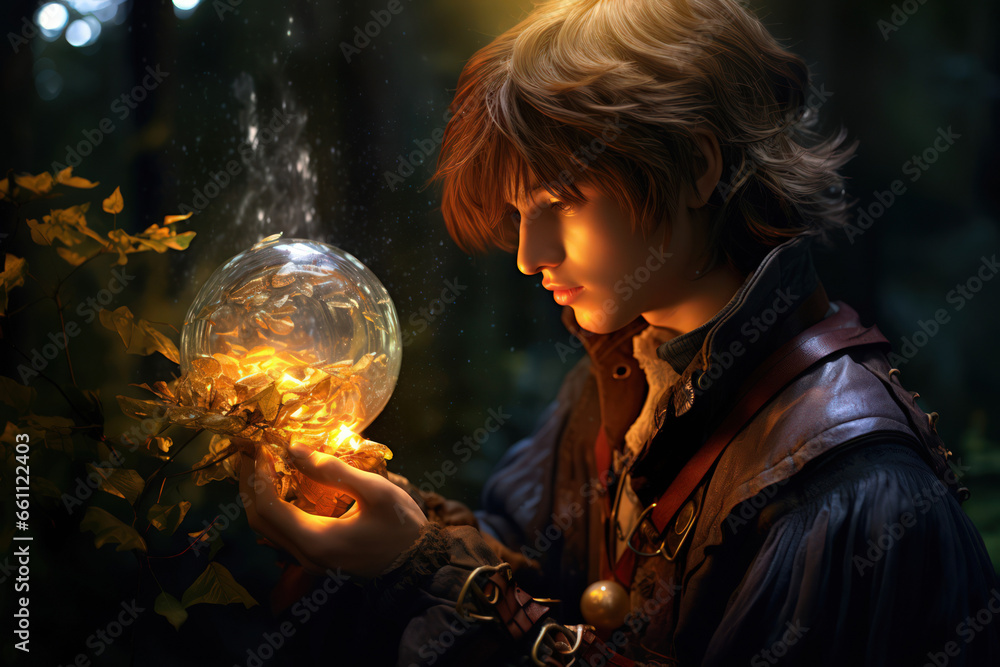 Beautiful prince cosplay in fairy tale in enchanted forest. Fairy tale ...