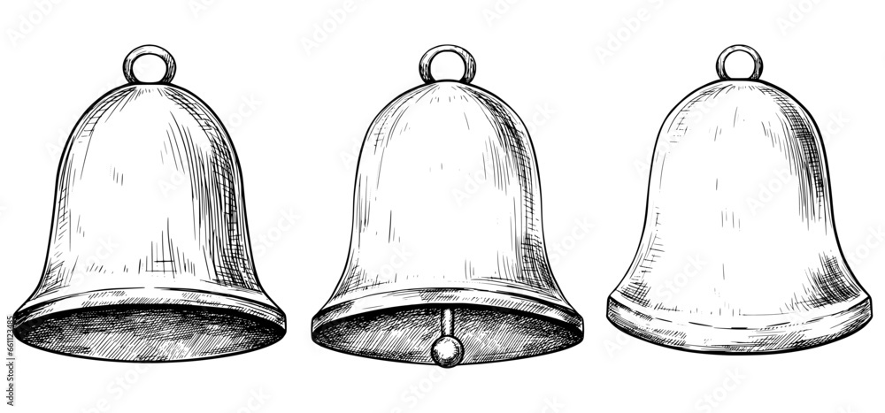Bell set hand drawn vector sketch set Stock Vector | Adobe Stock