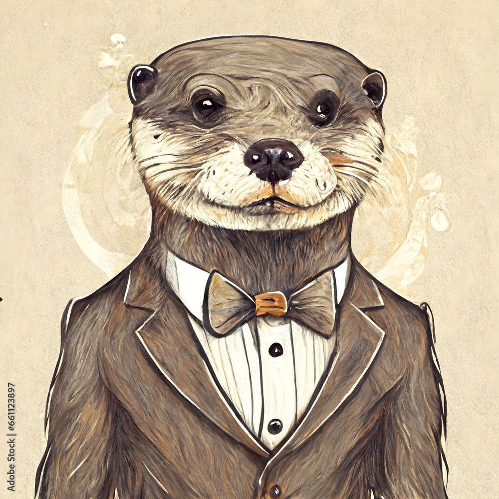 vector artwork Anthropomorphic river otter looking dapper Cartoon Stock Illustration | Adobe Stock