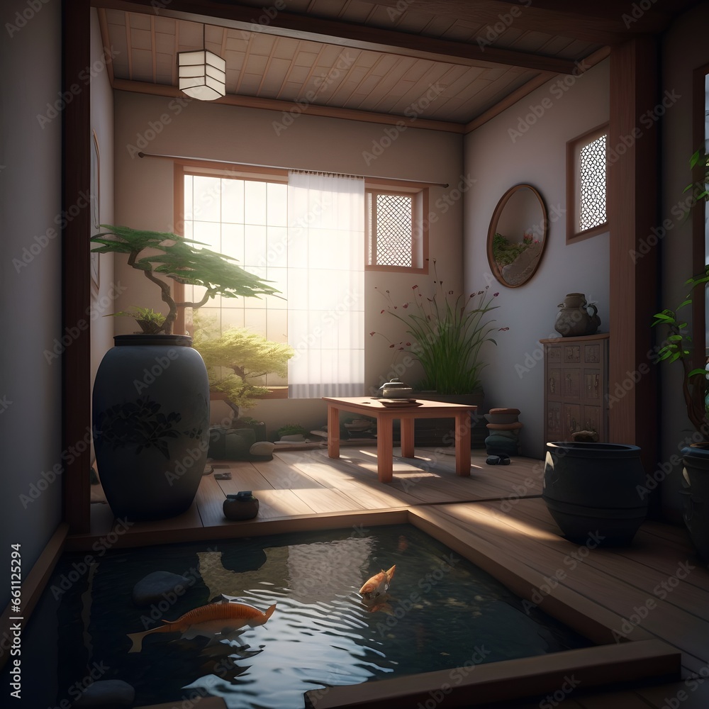 ultra realistic interior designed room traditional japanese vibes ...