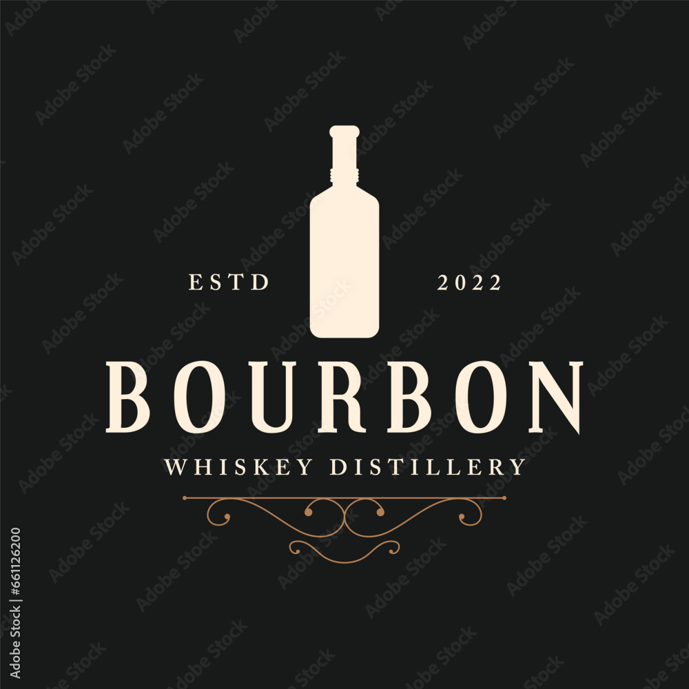 Bourbon whiskey logo design with luxury retro vintage decoration. for ...