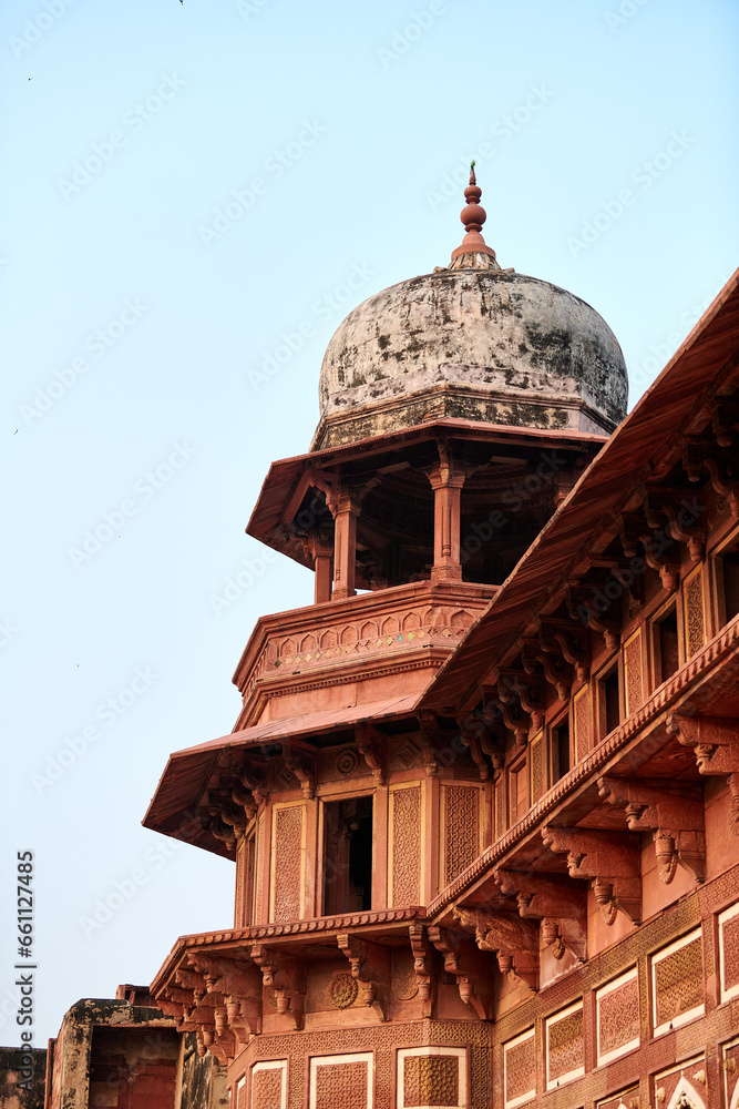 Chhatri semi open elevated dome shaped pavilion of Agra red fort in ...