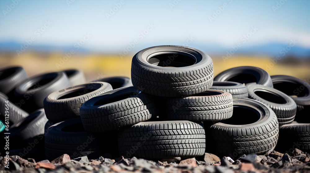 Used tires, piles of old tires and wheels for tire recycling Stock ...