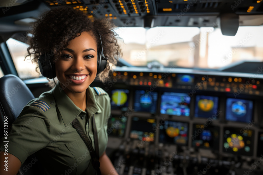 Photo & Art Print Portrait of an African American woman pilot in the ...