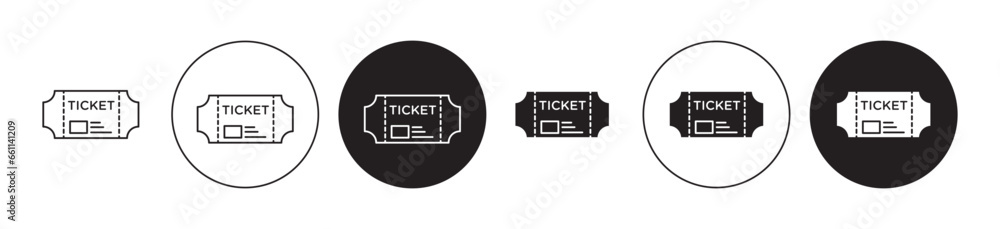 Movie ticket line icon set. Ticket icon in black color for ui designs ...