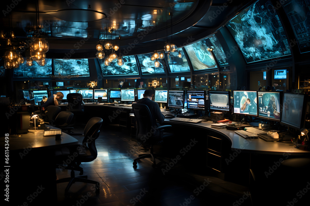 security room with a lot of screens control room, surveillance Stock ...