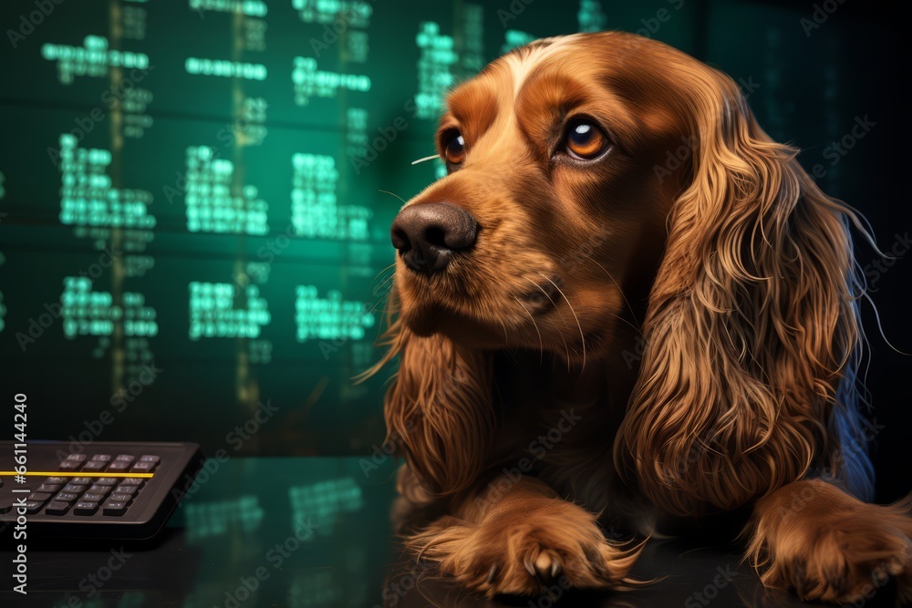 Cocker Spaniel Dog programmer. Dog Cocker Spaniel developer. Horizontal ...