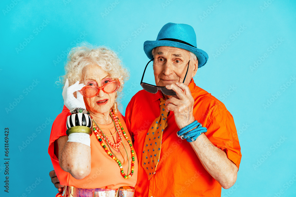 Beautiful senior old couple wearing fancy party clothes acting in ...