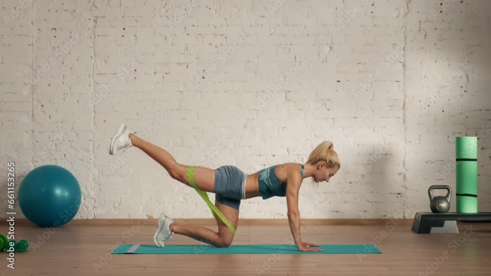 Healthcare and wellness advertisement concept. Athletic woman fitness ...