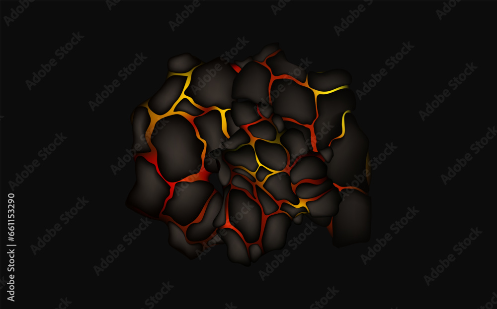 Stylized abstract background of volcano magma glow texture in cracking ...