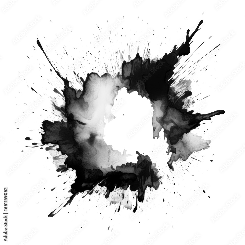 Black And White Watercolor Splash On Transparent Background. PNG File ...