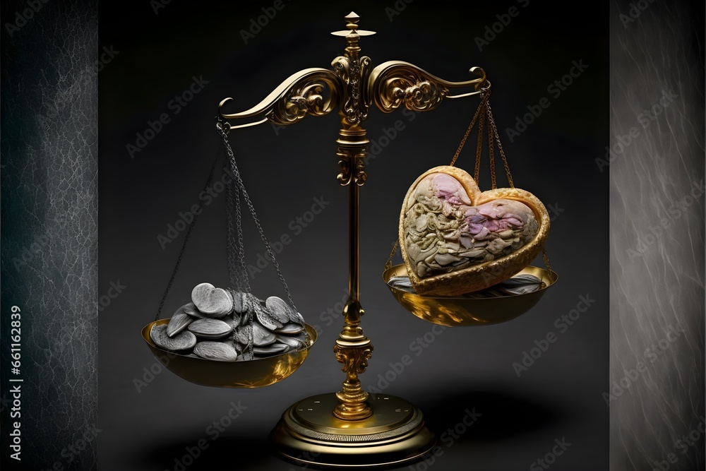 scales in one scale a heart in the other scale money Stock Illustration ...