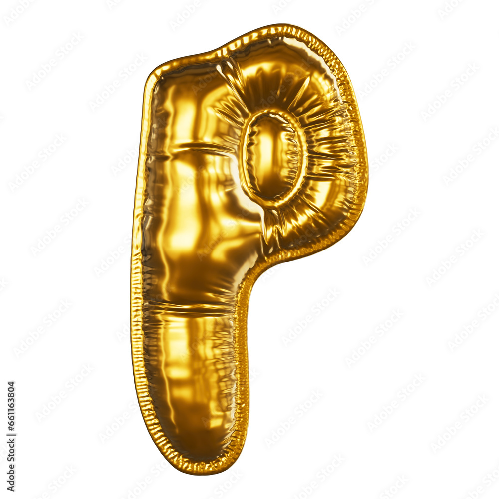 Realistic gold font 3D render - letter P. Inflated Balloons gold foil ...