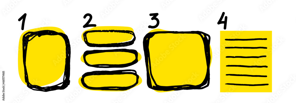 4 steps infographic with hand drawn text boxes. Step by step ...