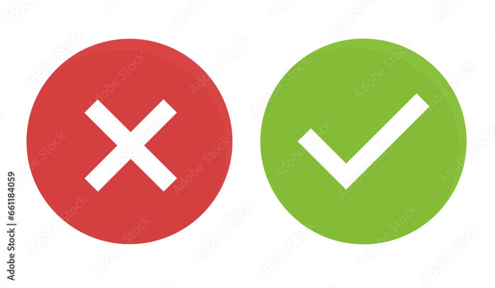 Icon set. Green checkmark, red X. Represent Dos and Don'ts, Good and ...