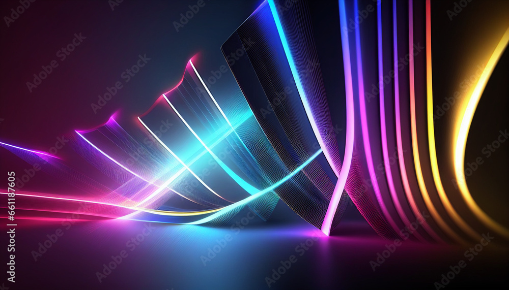 Neon wallpaper lights with wavy laser rays sharp edge glowing ...