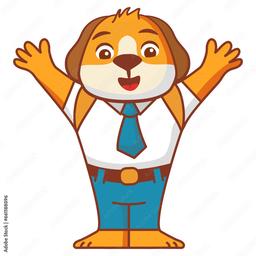 Cartoon dog going to school.A joyful cute tiger jumping cub in a school ...