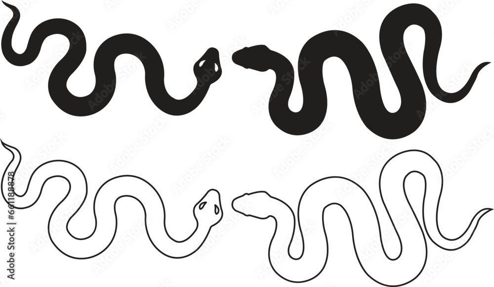 snake icon in flat, line set. isolated on transparent background ...