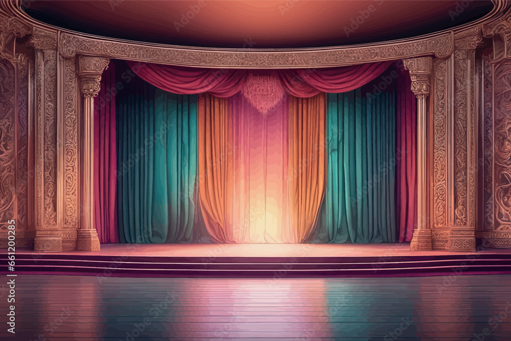 Vetor de stage with curtains and stage curtain, empty stage with red ...