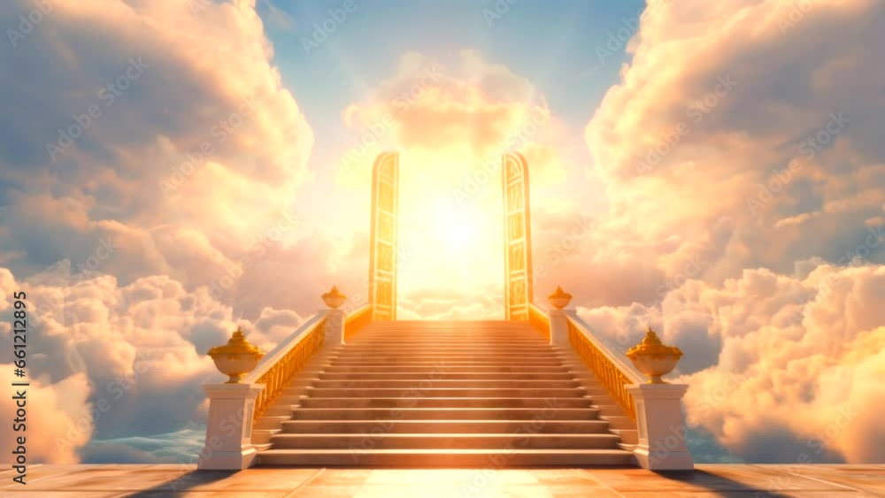 open door and stair on cloud in heaven video background looping for ...