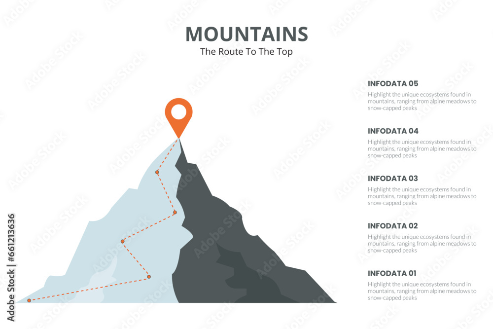 Concept of Goal, Mission, Vision, Career path.Mountain climbing route ...