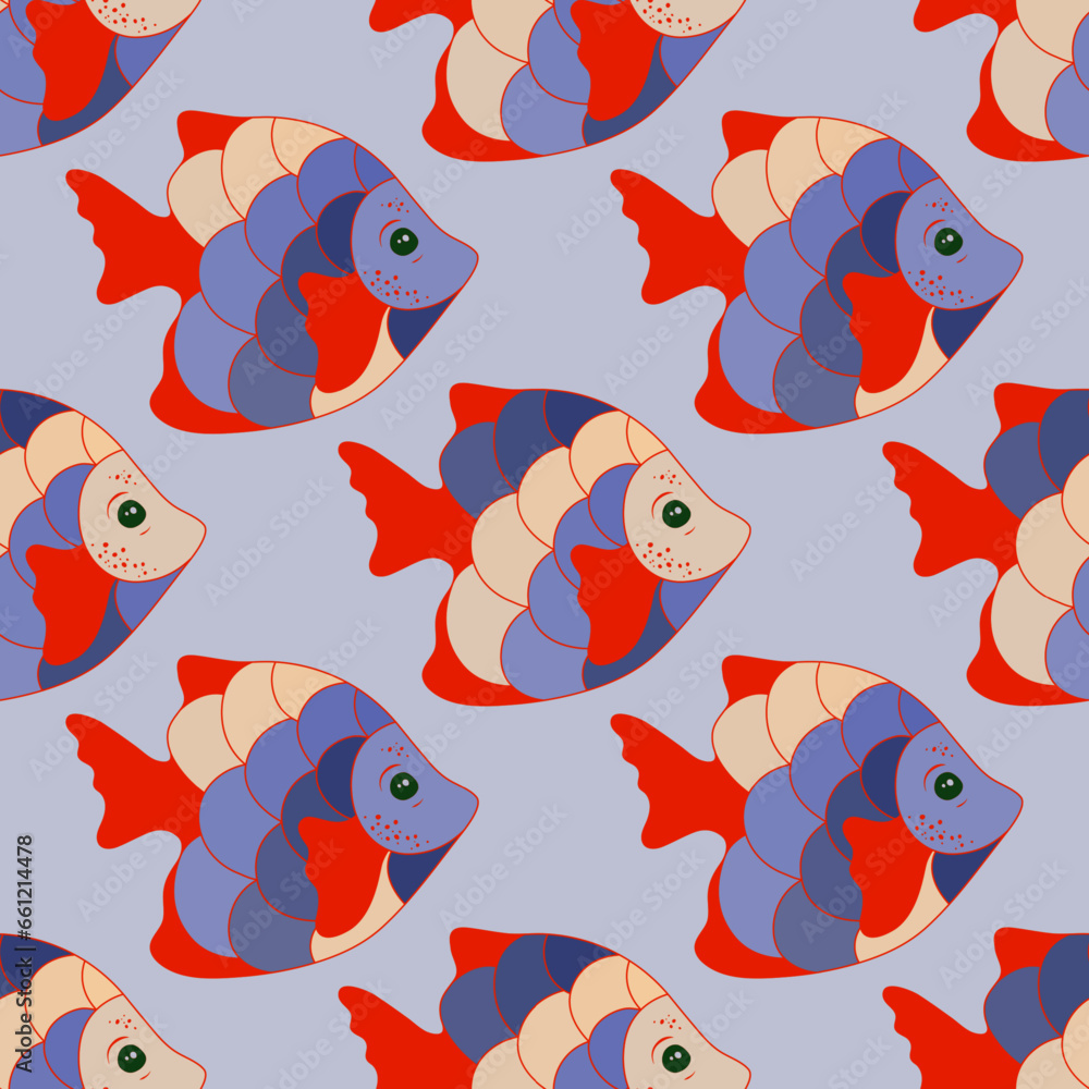 Funny tropical fish seamless ornament design. Saltwater creatures ...