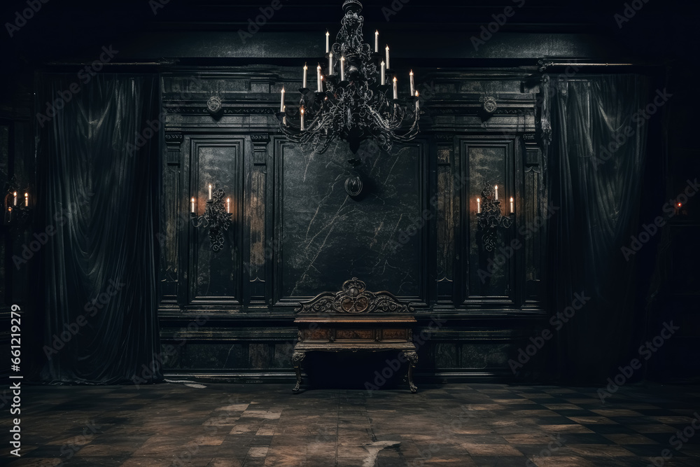 Haunted room wallpaper classical architecture, rustic texture, black ...