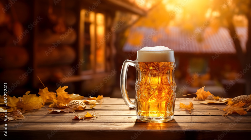 an alcoholic beer cup with a glass of fall brew, lively tavern scenes ...