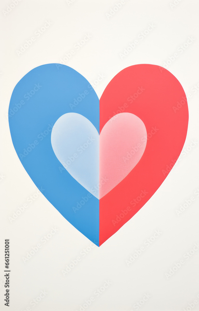 Hearts overlapping — grainy risograph screenprint artwork with natural ...