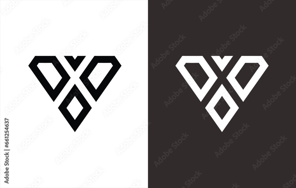 monogram logo in the shape of an inverted triangle that forms the face ...