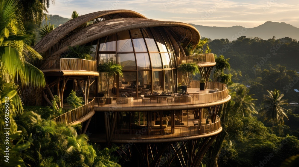 Two - storey eco house on top of the hill in tropical jungle built ...