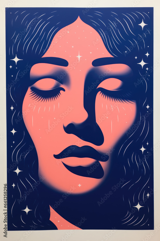 Beautiful celestial female face - star gazing, ethereal illustration ...