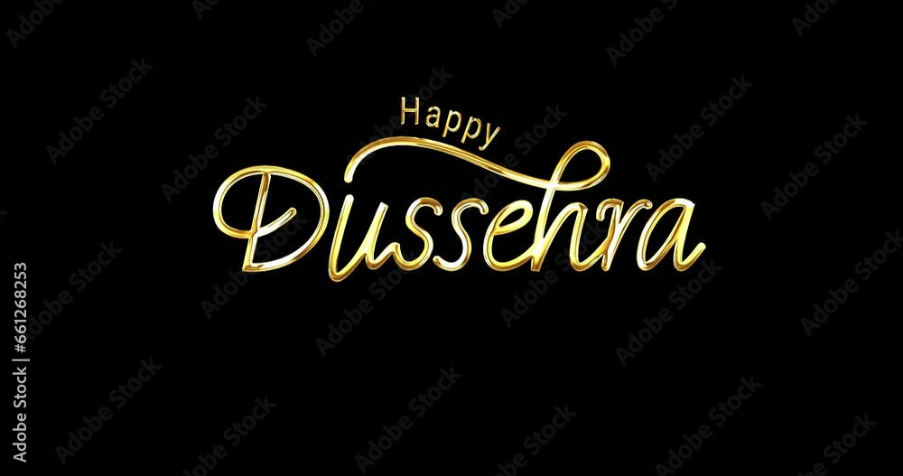 Happy Dussehra text animation. Handwritten text in gold color and ...