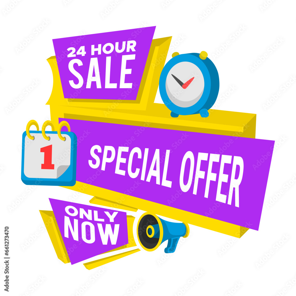 Special offer banner with clock and calendar vector illustration ...