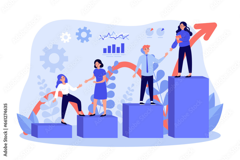 People helping colleagues with career growth vector illustration ...
