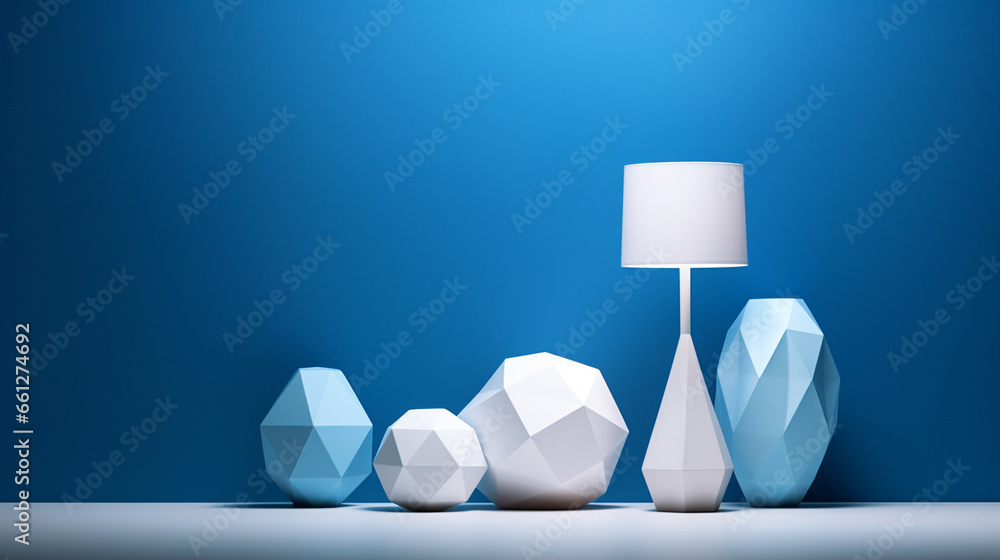 White lamps and objects of different shapes. The pattern on the surface ...