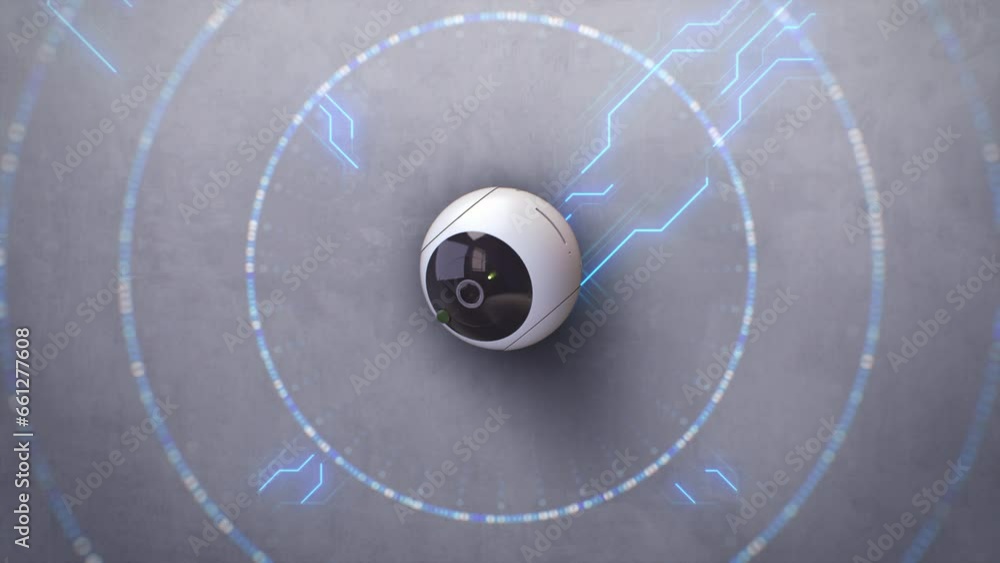 Rotating security camera with AI recognition installed on the wall. 3D ...
