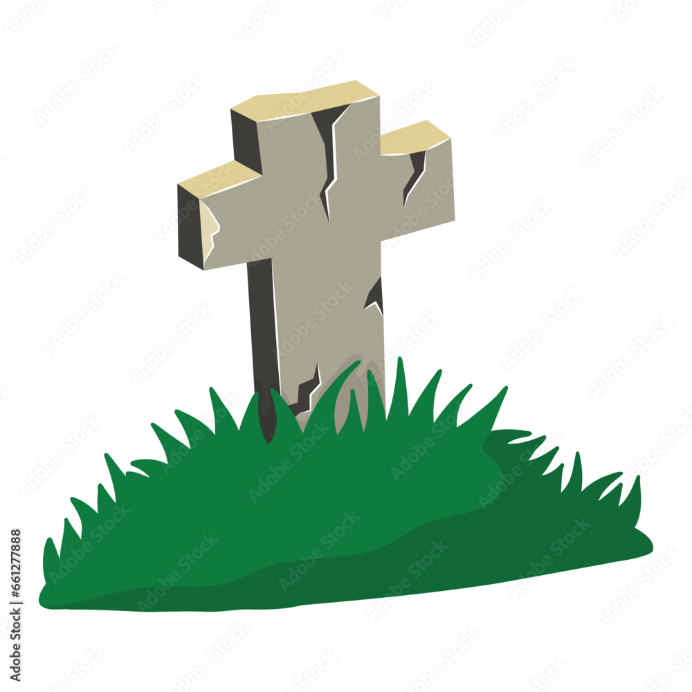 Gravestone on grass. Concept cartoon gravestone. Vector clipart ...
