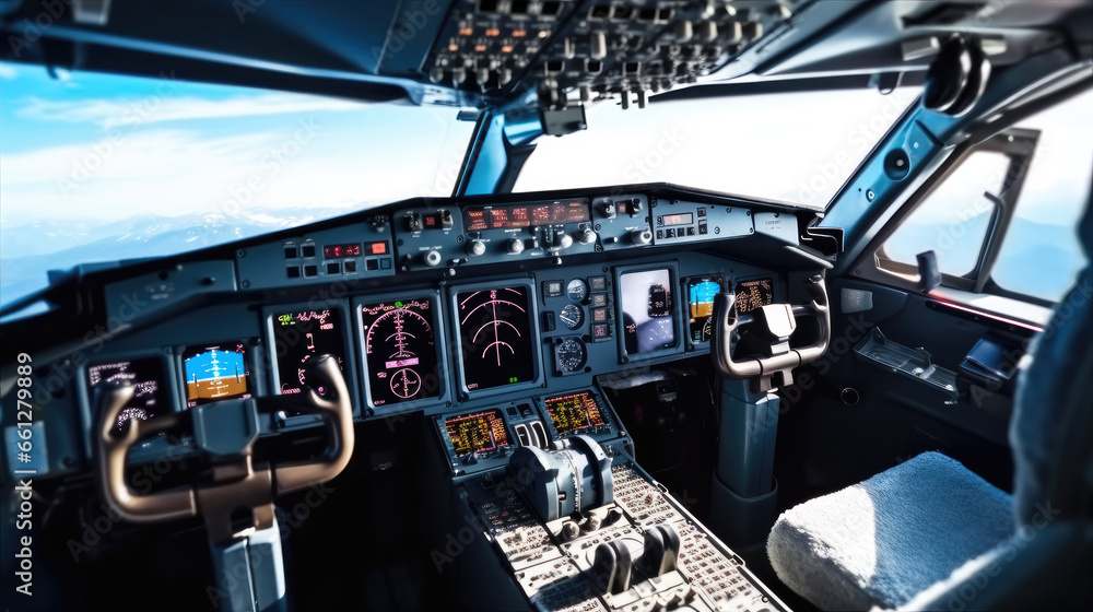 Cockpit of a large commercial airplane a cockpit trainer, Commercial ...