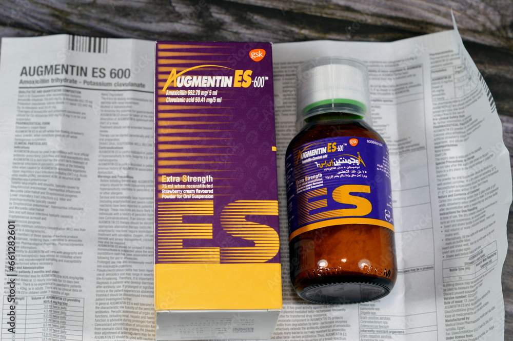 Cairo, Egypt, October 8 2023: Augmentin ES 600, amoxicillin clavulanate ...