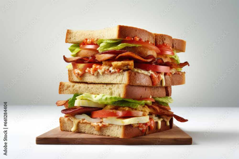 Stack of sandwiches sitting on top of cutting board. Versatile image ...