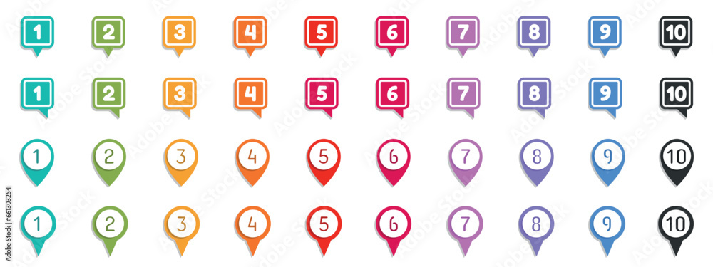 Button Map Pointer Set With Number Bullet Point From 1 To 10 - Vector ...